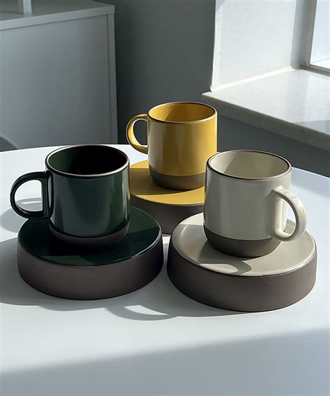 코지하이 포슬 머그 플레이트 홈카페 머그잔 접시 세트 화이트 옐로우 그린 3color