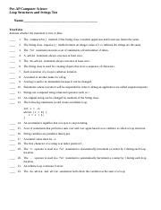 Loop Structures And Strings Test Docx Pre AP Computer Science Loop