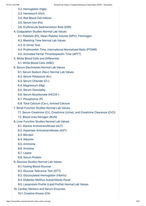 SOLUTION Nursig Normal Lab Values Complete Reference Cheat Sheet Nurseslabs Studypool