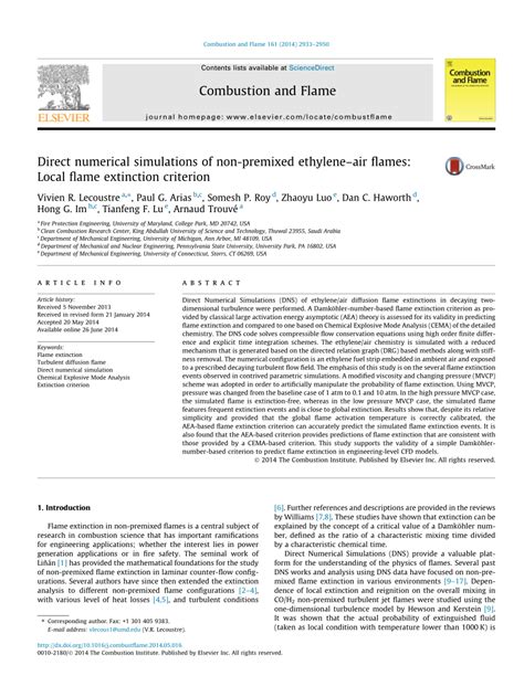 Pdf Direct Numerical Simulations Of Non Premixed Ethyleneair Flames Local Flame Extinction