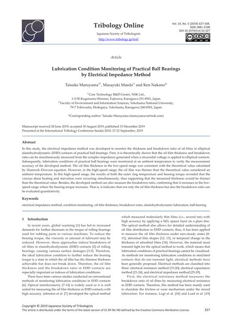 Pdf Lubrication Condition Monitoring Of Practical Ball Bearings By Electrical Impedance Method