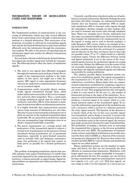 Pdf W4207 Information Theory Of Modulation Codes And Waveforms
