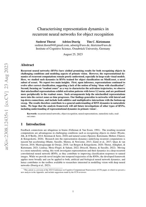 Pdf Characterising Representation Dynamics In Recurrent Neural