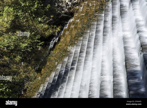 Overflow From A Small Reservoir Water Dam At Pera Pedi Troodos Cyprus