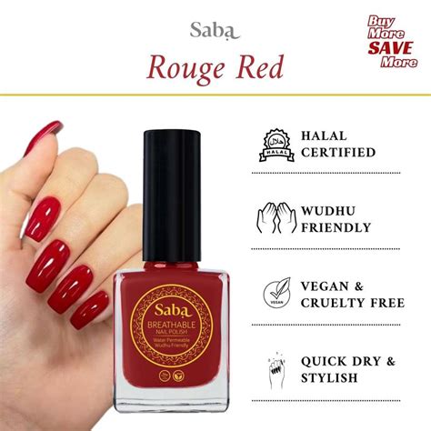 Saba Breathable Nail Polish Rouge Red Dark Red Wudhu Friendly