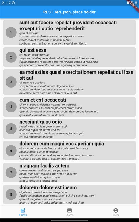 Flutter Project To Integrate Api Resources From Json Place Holder Api