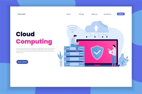 premium vector cloud computing online database landing page