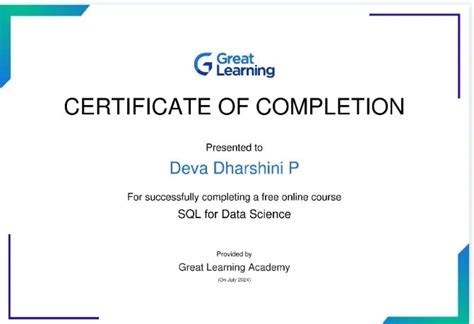 Deva Dharshini P On Linkedin Sql Datascience Greatlearning Continuouslearning Techskills
