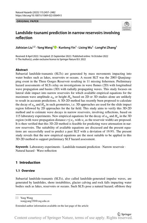 Landslide Tsunami Prediction In Narrow Reservoirs Involving Reflection Request Pdf