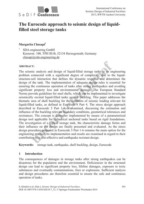 Pdf The Eurocode Approach To Seismic Design Of Liquid Filled Steel Storage Tanks