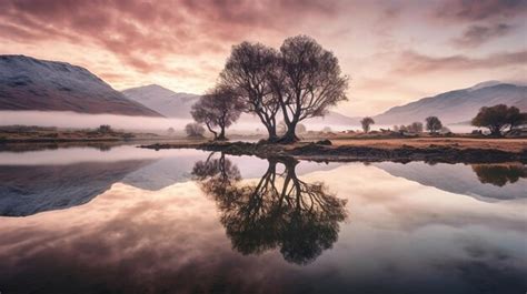 Premium Ai Image Generative Ai Reflections Landscapes Mirrored In Water Creating Stunning