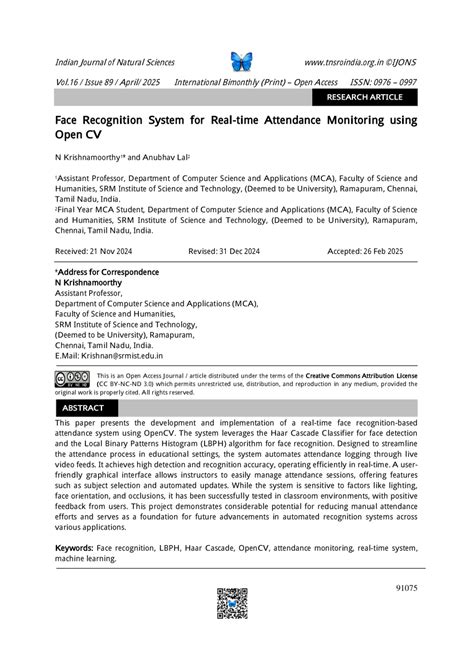 Pdf Face Recognition System For Real Time Attendance Monitoring Using Open Cv