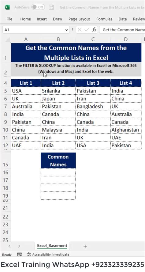 Get The Common Matching Names From The Multiple Lists In Microsoft