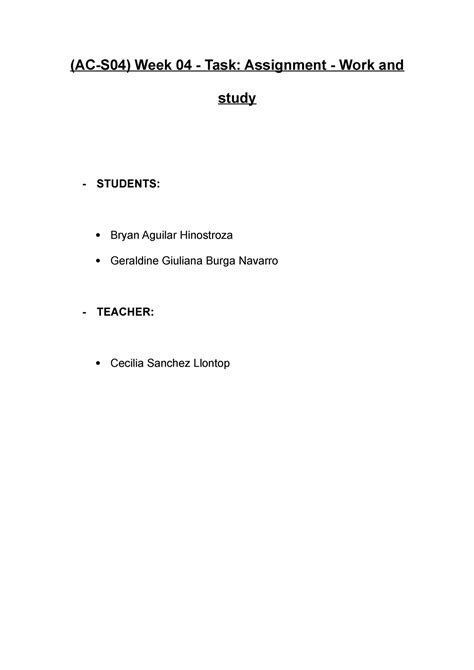 AC S04 Week 04 Task Assignment Work And Study But With This Comes Many Challenges Such