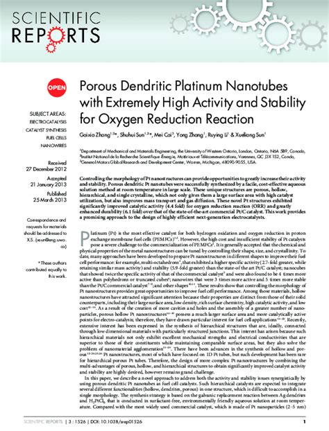 Pdf Porous Dendritic Platinum Nanotubes With Extremely High Activity