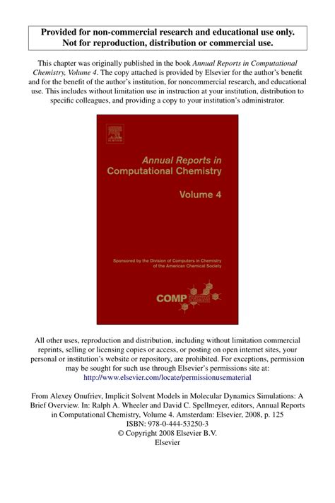 Pdf Chapter 7 Implicit Solvent Models In Molecular Dynamics Simulations A Brief Overview