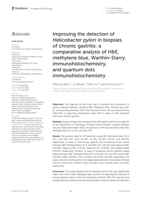 Pdf Improving The Detection Of Helicobacter Pylori In Biopsies Of Chronic Gastritis A