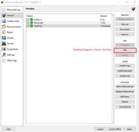 Unable To Add Optifine Edit Button Does Nothing · Issue 2636 · Multimclauncher · Github