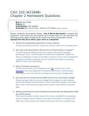 CISC 310 Homework Questions 2 Docx CISC 310 21698 Chapter 2 Homework Questions Due No Due