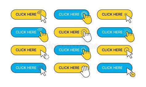 Click Here Buttons Web Ui Navigation Elements Arrows Hand Click