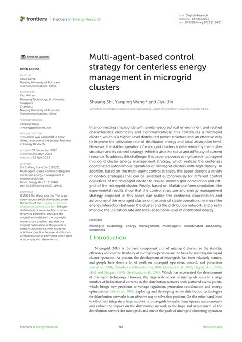 Pdf Multi Agent Based Control Strategy For Centerless Energy Management In Microgrid Clusters
