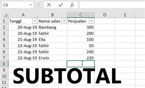 Rumus Subtotal Di Excel Riset