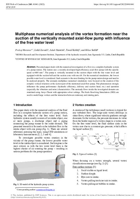 Pdf Multiphase Numerical Analysis Of The Vortex Formation Near The Suction Of The Vertically