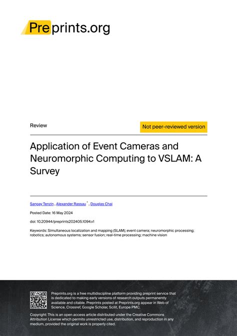 Pdf Application Of Event Cameras And Neuromorphic Computing To Vslam A Survey