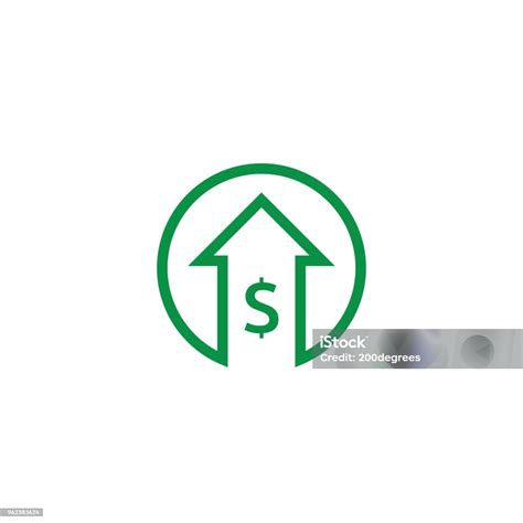 달러 증가 아이콘 스트레칭까지 상승 하는 화살표와 함께 돈 기호입니다 비즈니스 비용 판매 아이콘입니다 벡터 일러스트 레이 션 0