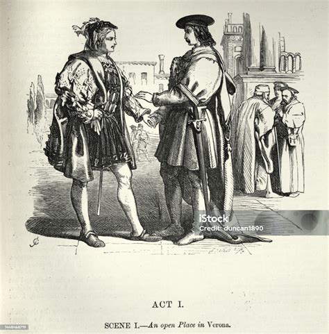 장면 1 1막 윌리엄 셰익스피어의 베로나의 두 신사 베로나의 열린 Place 골동품에 대한 스톡 벡터 아트 및 기타 이미지 골동품 악수 판화 제작물 Istock