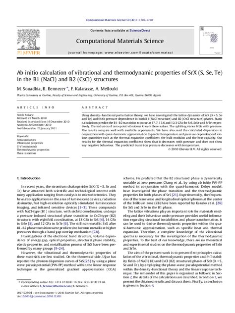 Pdf Ab Initio Calculation Of Vibrational And Thermodynamic Properties Of Srx S Se Te In