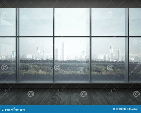 Интерьер офиса с большими окнами Стоковое Изображение изображение насчитывающей город нутряно