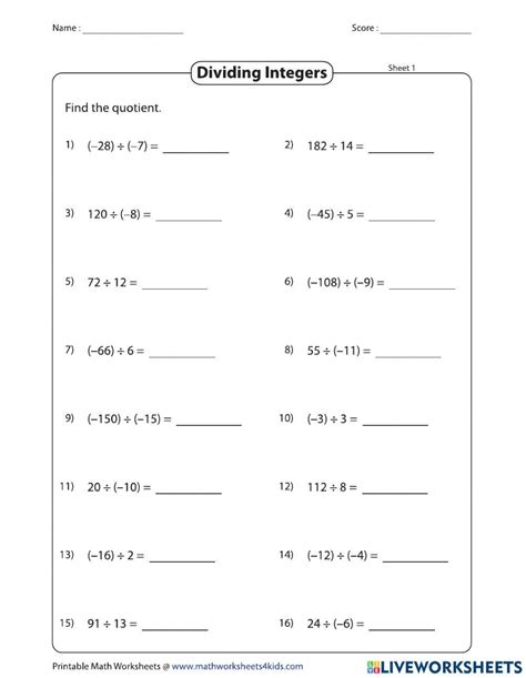 Dividing Integers 3661936 Cssmith1 Live Worksheets