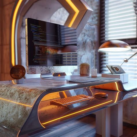 A Computer Desk With A Monitor Keyboard And Mouse Stock Illustration Illustration Of Digital