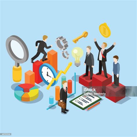 3 차원 Isometric 비즈니스 성공 운동 개념 웹 인포 그래픽 벡터 일러스트 레이 션 평면 우승자 받침대 러너 그래픽 검사 사업 연구 돋보기 시계 크리에이 티브