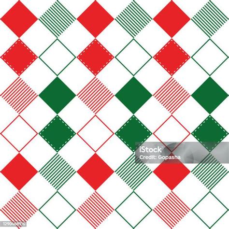 흰색 녹색 및 빨간색 마름모의 패턴 크리스마스 색상 대각선 체크 무늬 배경 대각선 체스 패턴 아가일 격자 무늬 매끄러운 패브릭 질감 벡터 일러스트레이션 0명에 대한 스톡