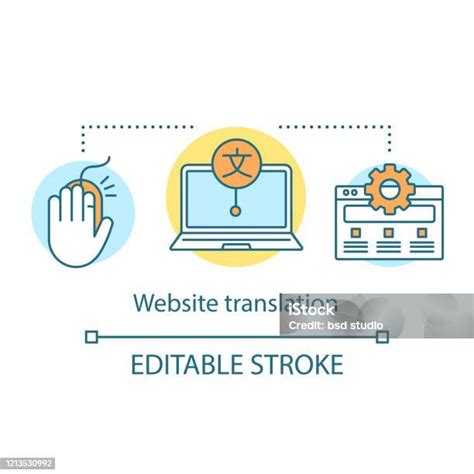 번역 서비스 개념 아이콘입니다 웹 사이트 번역 아이디어 얇은 라인 일러스트 온라인 웹 페이지 해석 언어 변환 벡터 절연 윤곽선 도면 편집 가능한 스트로크 에 대한 스톡