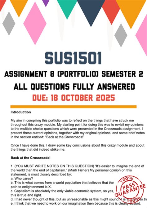 Sus1501 Assignment 8 Portfolio Semester 2 2025 Fully Answered Due