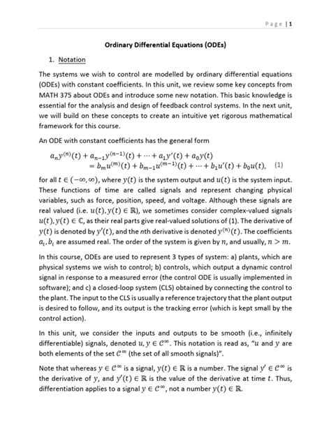 review of ordinary differential equations odes pdf complex number