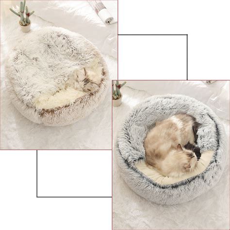 Badu Bg Зимно дълго плюшено легло за котки за домашни любимци Кръгла възглавница за котки