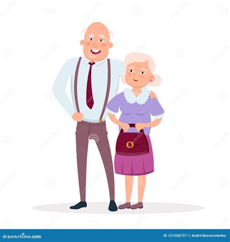 Пары милых пожилых людей стоя совместно иллюстрация вектора плоская Постаретые персонажи из