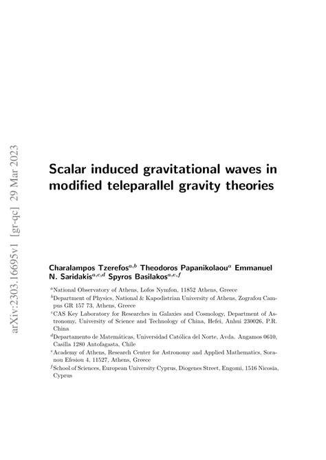 Pdf Scalar Induced Gravitational Waves In Modified Teleparallel Gravity Theories