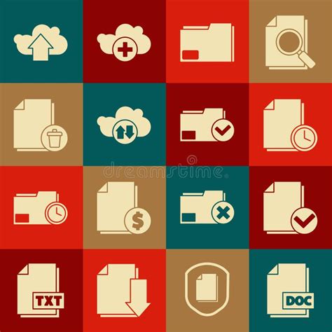 Set Doc File Document Document And Check Mark With Clock Folder