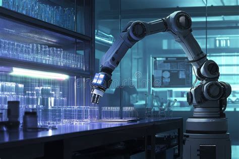 Robotic Arm Handling Scientific Equipment In Modern Laboratory Stock Illustration Illustration
