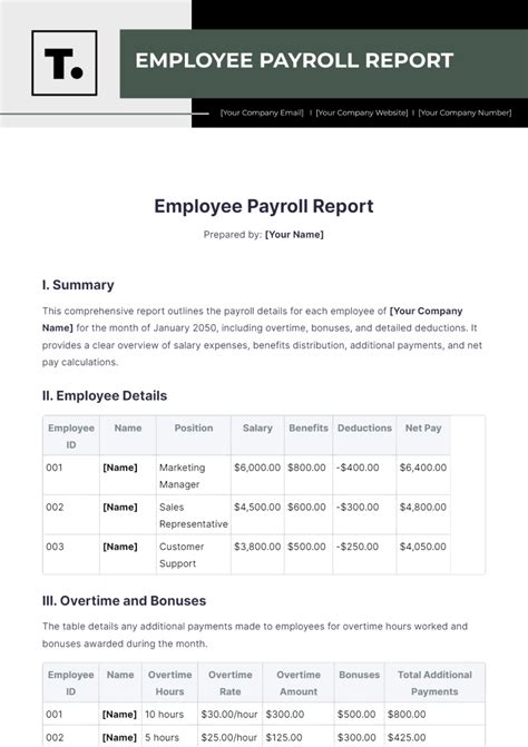 Free Payroll Report Templates To Edit Online And Print