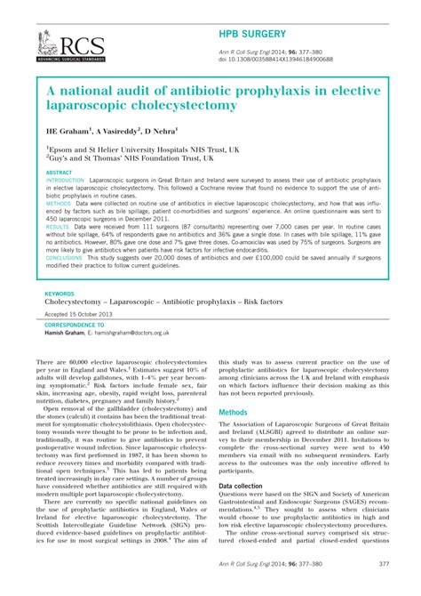 Pdf A National Audit Of Antibiotic Prophylaxis In Elective Laparoscopic Cholecystectomy