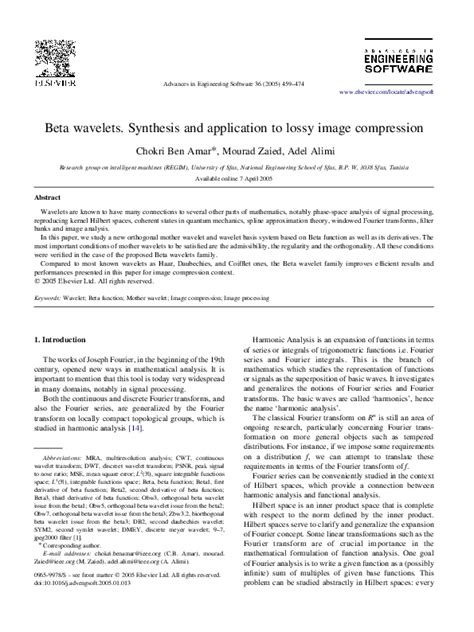 Pdf Beta Wavelets Synthesis And Application To Lossy Image Compression