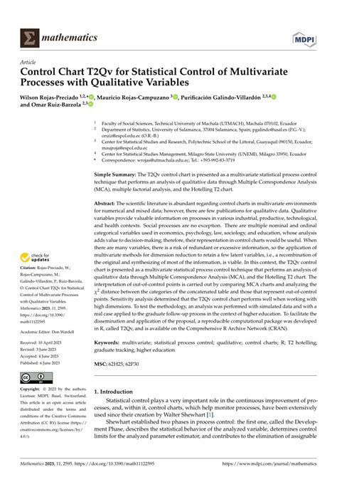 pdf control chart t2qv for statistical control of multivariate