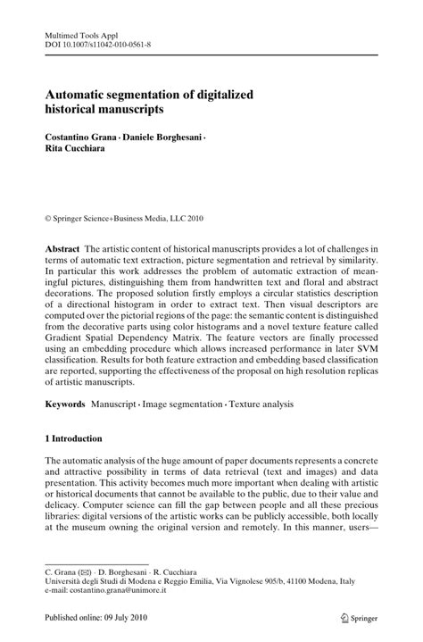 Pdf Automatic Segmentation Of Digitalized Historical Manuscripts