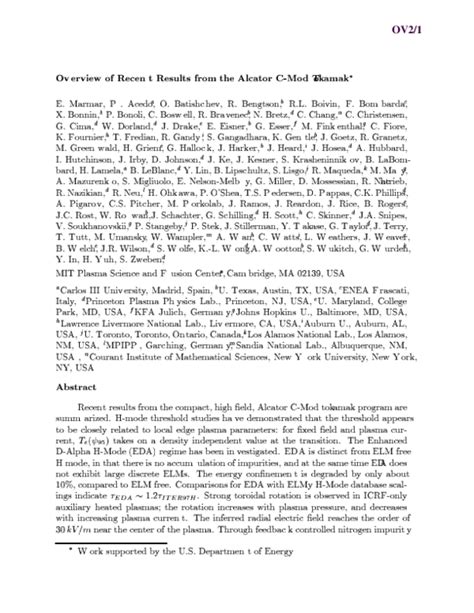 pdf overview of recent results from the alcator c mod tokamak